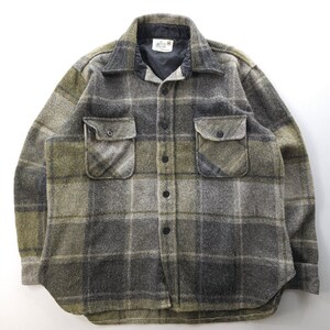 Vintage 1970s Kmart Wool CPO Shirt Heavyweight Flannel Plaid Grey Green ...