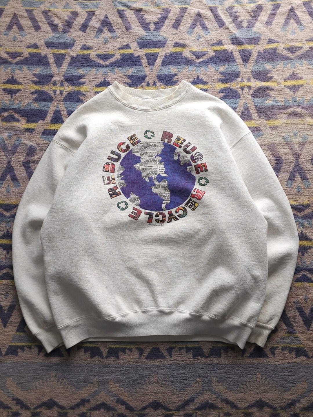 Vintage 90s Reduce Reuse Recycle Environmental Sweatshirt Heavyweight L ...