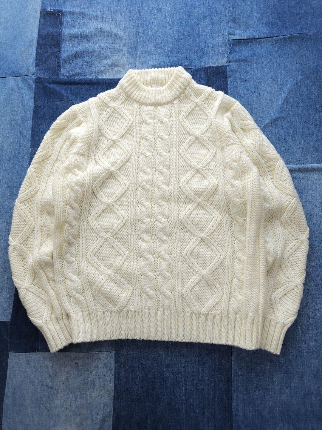 Vintage Kmart White Cable Knit Crewneck Sweater Acrylic L - Etsy
