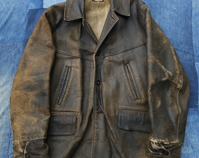 Vintage 1930s French Horsehide Leather Chore Coat Jacket Chamois Lined ...