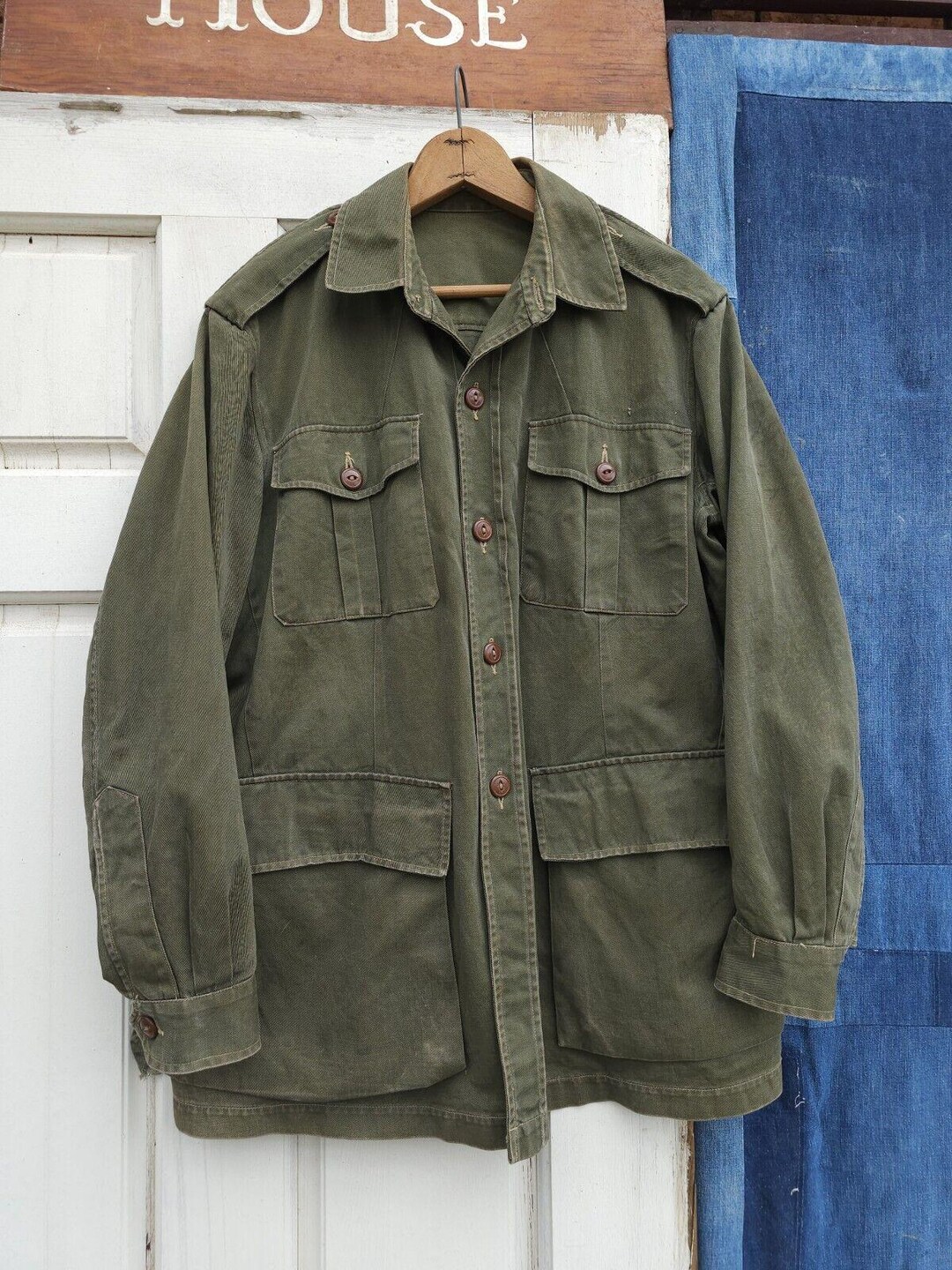 Vintage 1950s Canadian Army Bush Jacket Safari Belted Military Olive ...