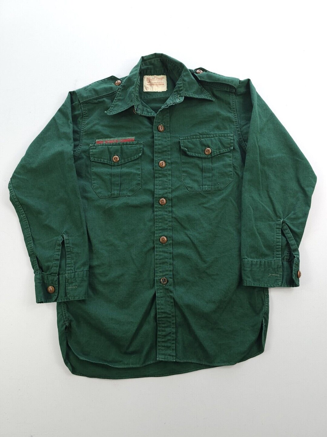 Vintage 1950s BSA Boy Scouts of Canada Green Twill Uniform Shirt Youth ...