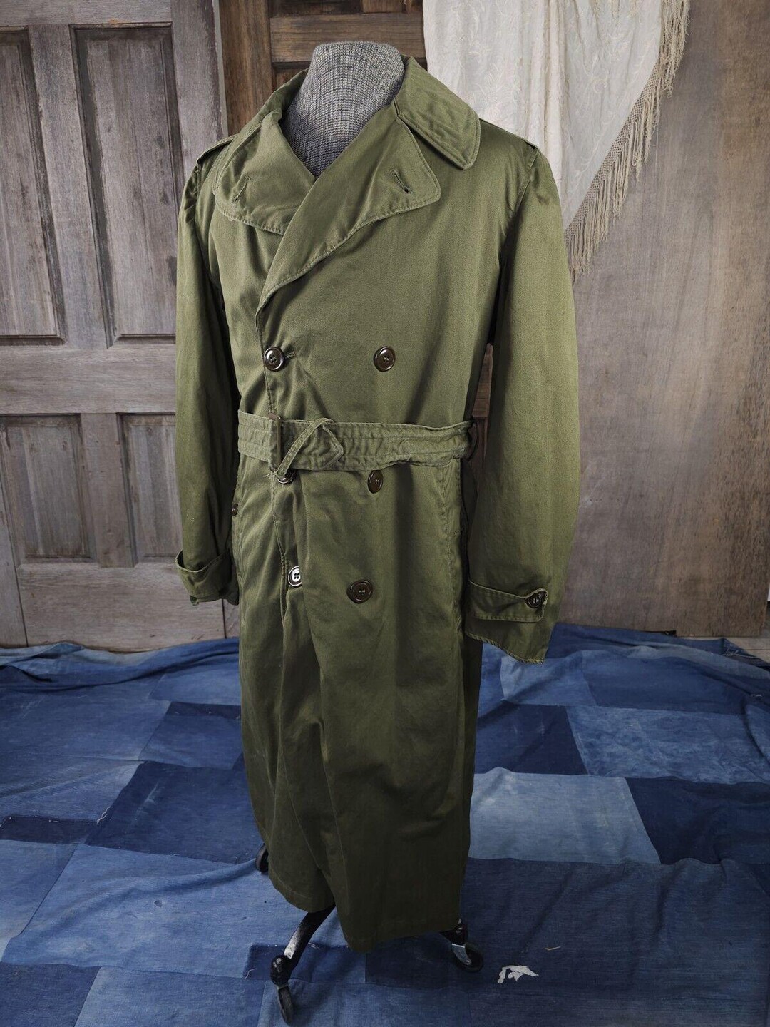Vintage 1950s US Army OG-107 Overcoat Trench Korean War Era Green OD ...