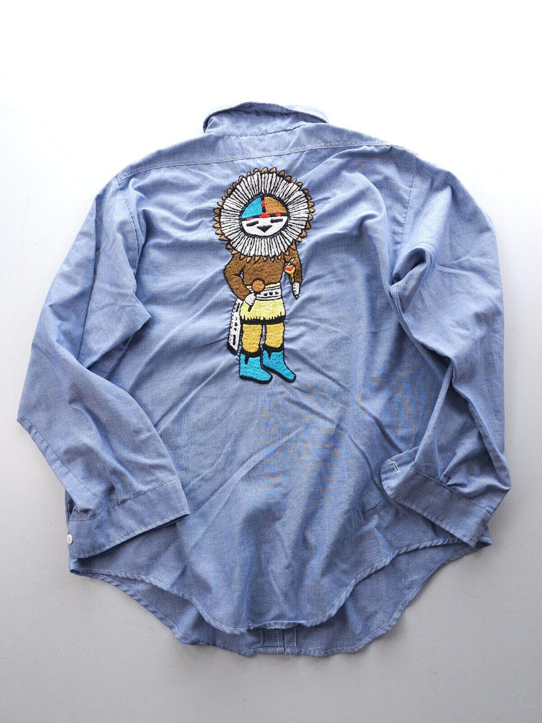 Vintage 1970s Hopi Sun Kachina Chambray Button-up Shirt Permanent Press ...