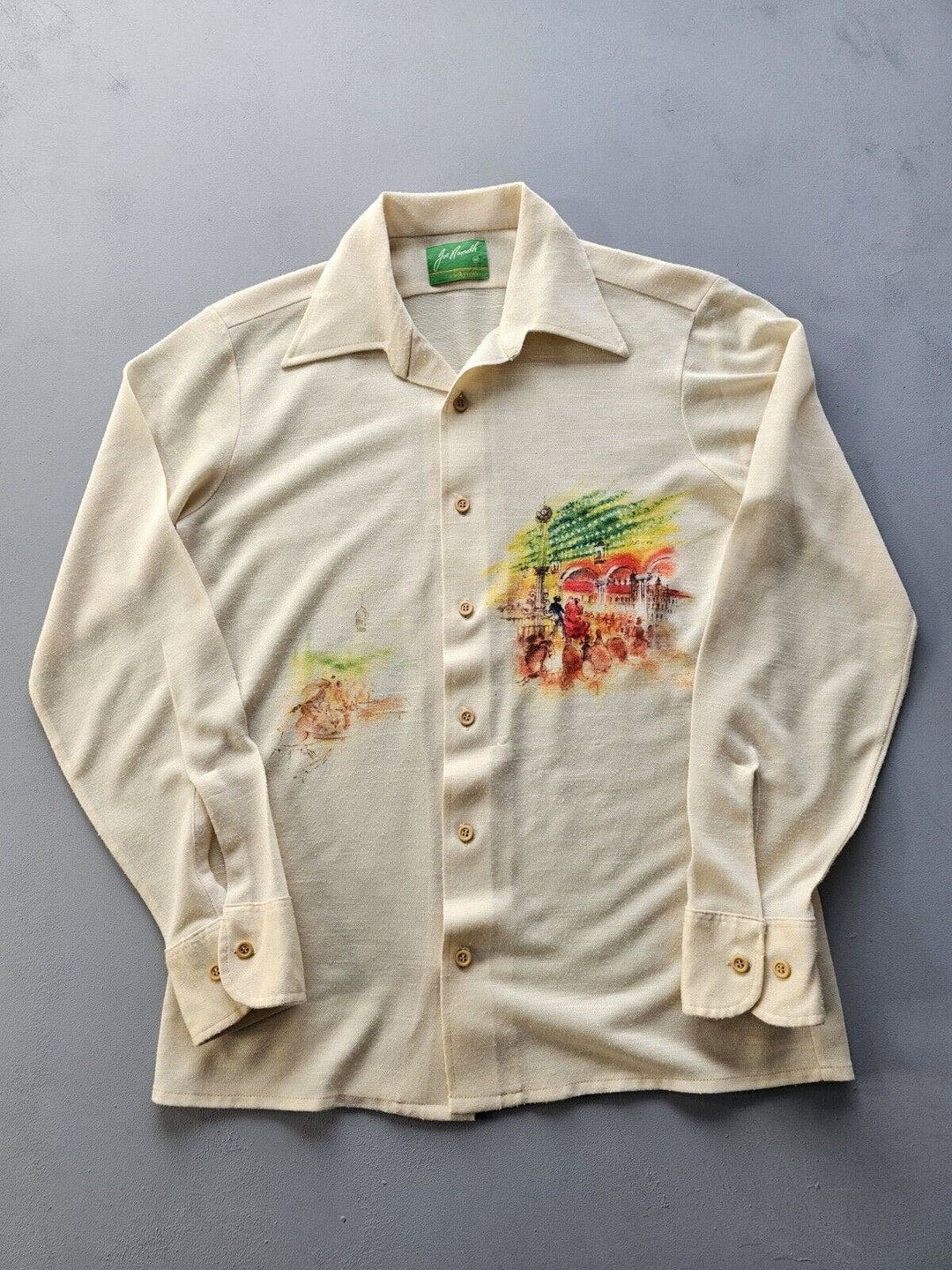 Vintage 70s Joe Namath By Arrow Beige Button Up Shirt M Leisure Wear Etsy