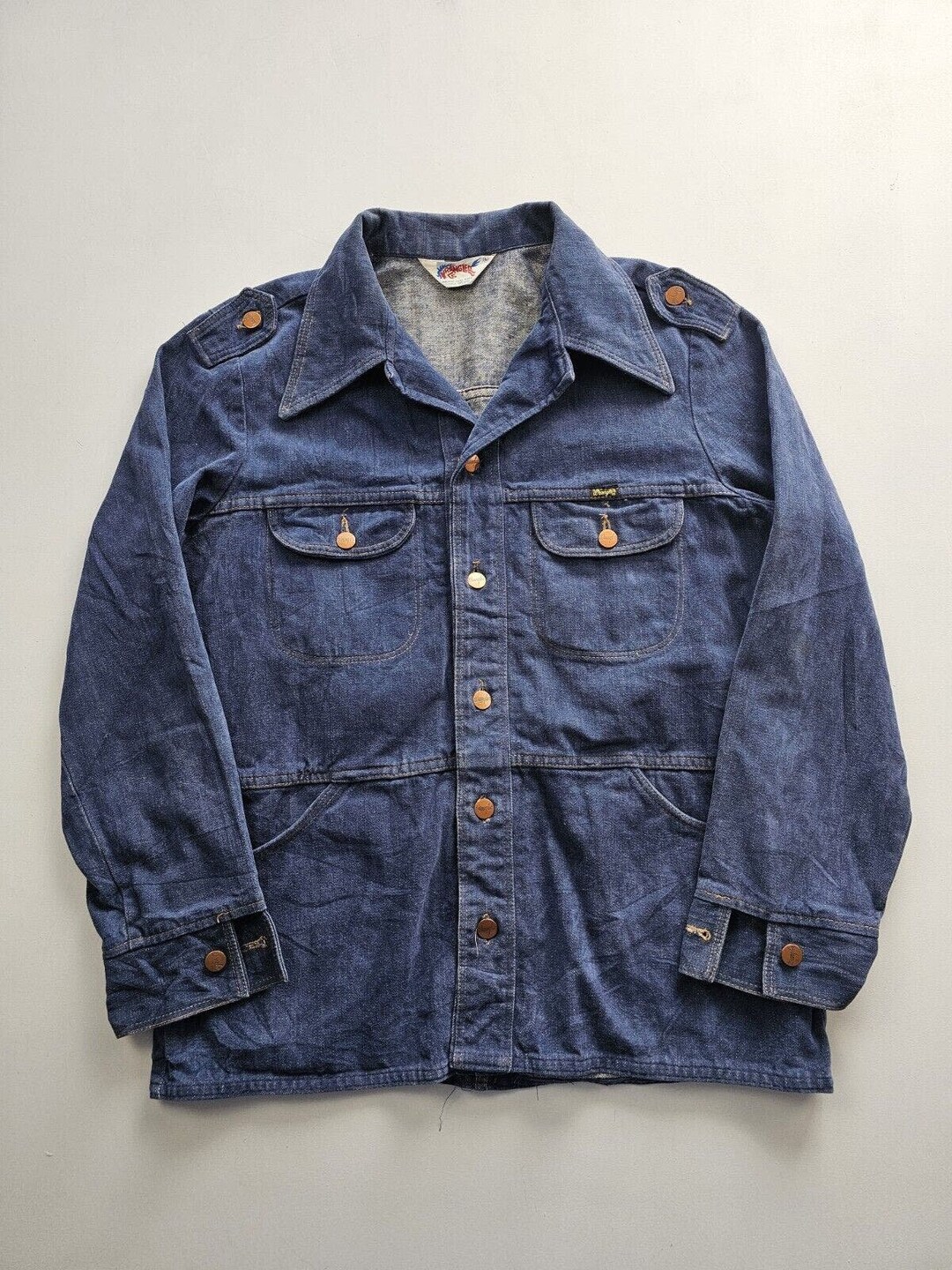 Vintage 1970s Wrangler Denim Safari Jacket Blue Chamois Cloth L Made in ...