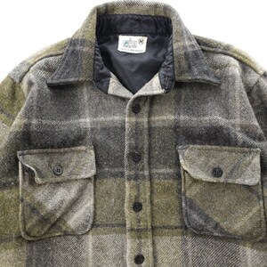 Vintage 1970s Kmart Wool CPO Shirt Heavyweight Flannel Plaid Grey Green ...
