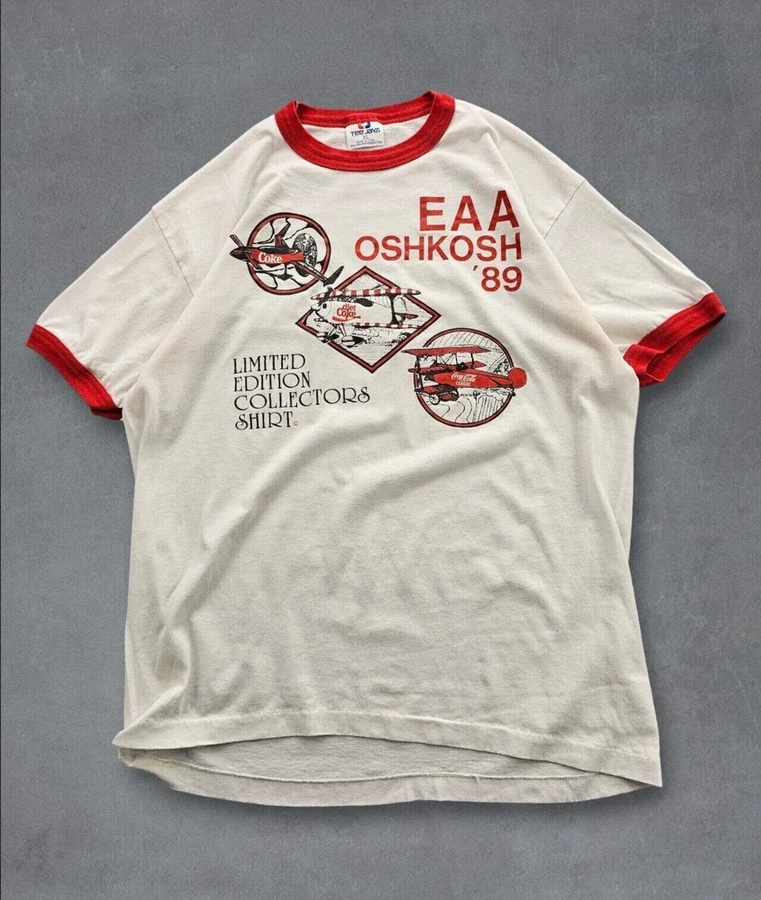 Vintage 80s EAA Oshkosh Coca-cola Air Show Red Ringer T-shirt Tee Jays ...