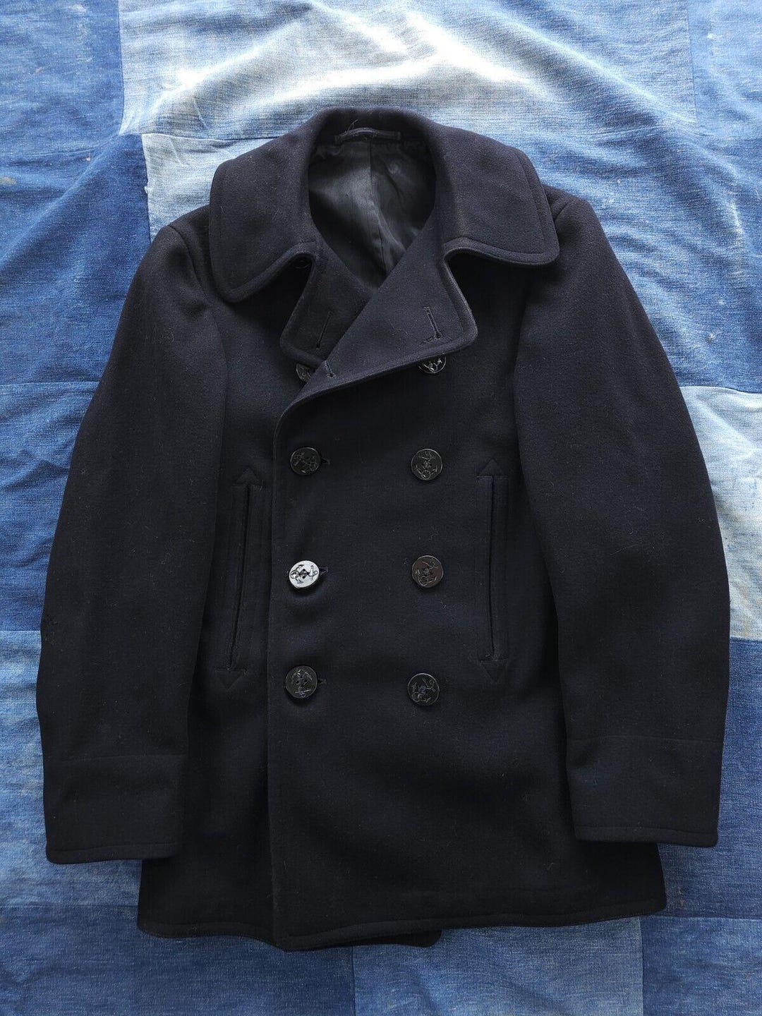 Vintage 1940s USN Naval Clothing Factory WW2 Peacoat Jacket Navy Blue ...