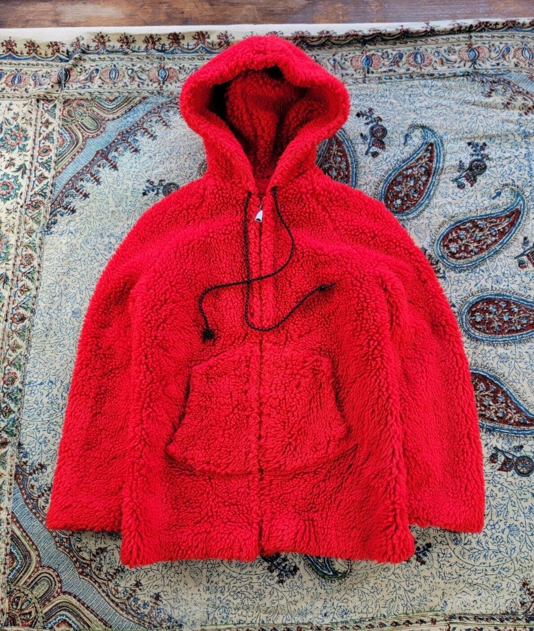 Vintage Fleece Jacket Parka 1970s Red Heavy Pile Brown Fashions by ...