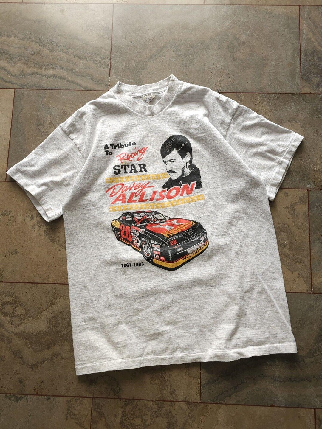 Vintage 90s NASCAR Davey Allison T-shirt Grey Single Stitch XL Made in ...