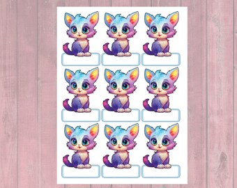 Personalized Name Labels Name Stickers Cute Kitty Sticker Notebook ...