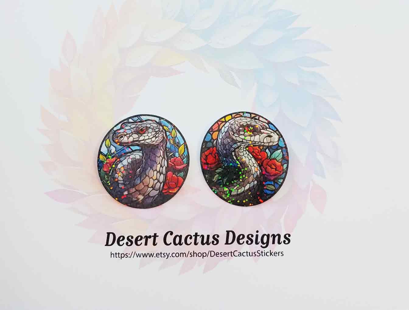 Stained Glass Snake and Roses Stickers Rattlesnake Sticker Holographic ...