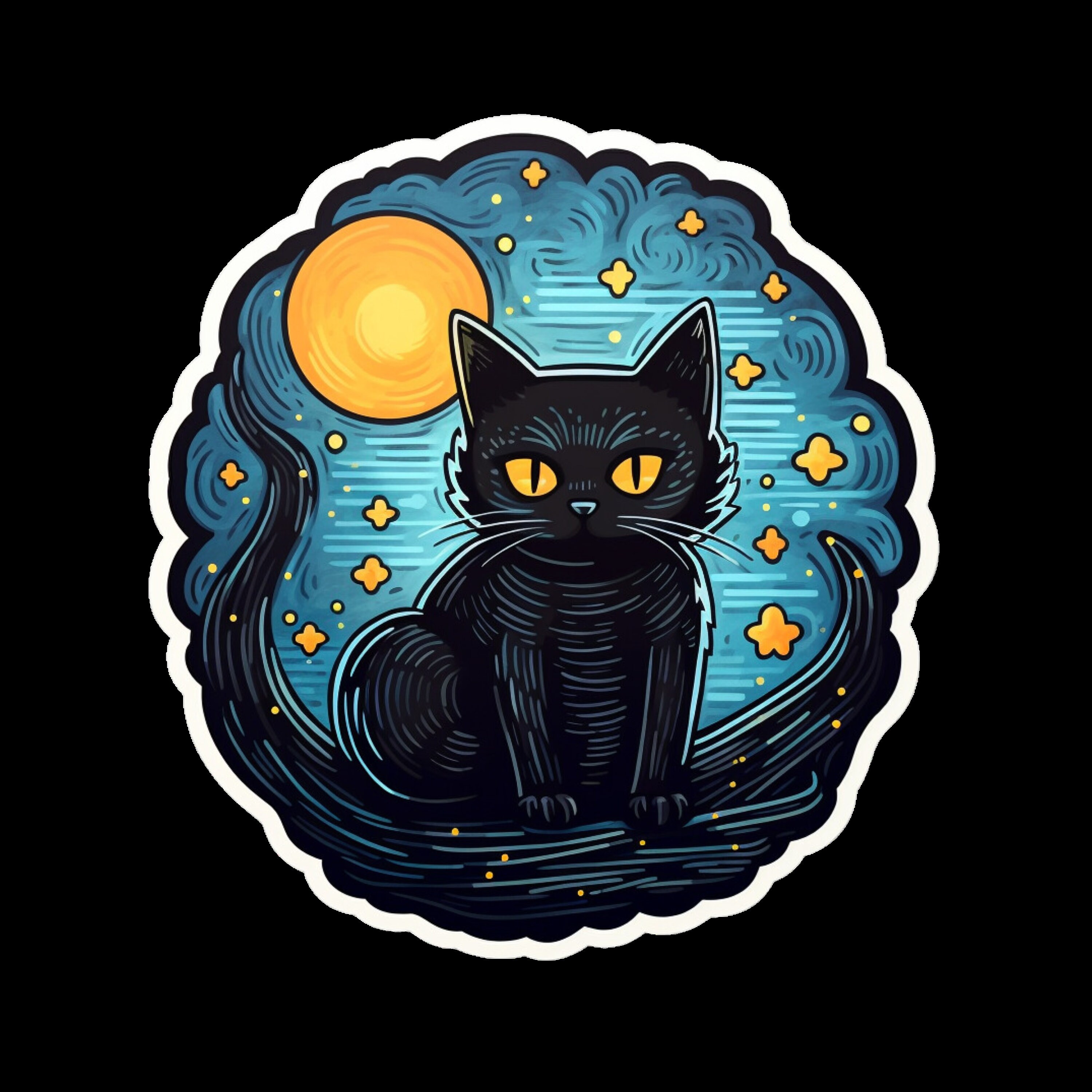 Starry Starry Night Cat Sticker Black Cat Sticker Kitten Starry Night ...