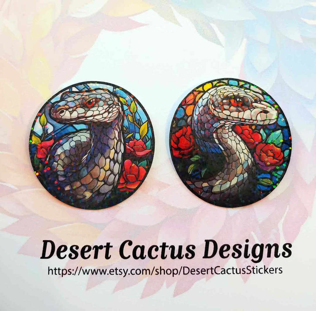Stained Glass Snake and Roses Stickers Rattlesnake Sticker Holographic ...