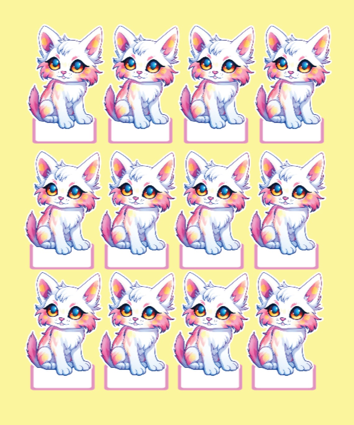 Anime Kitten Personalized Name Labels Set of 12 Name Stickers Cute ...