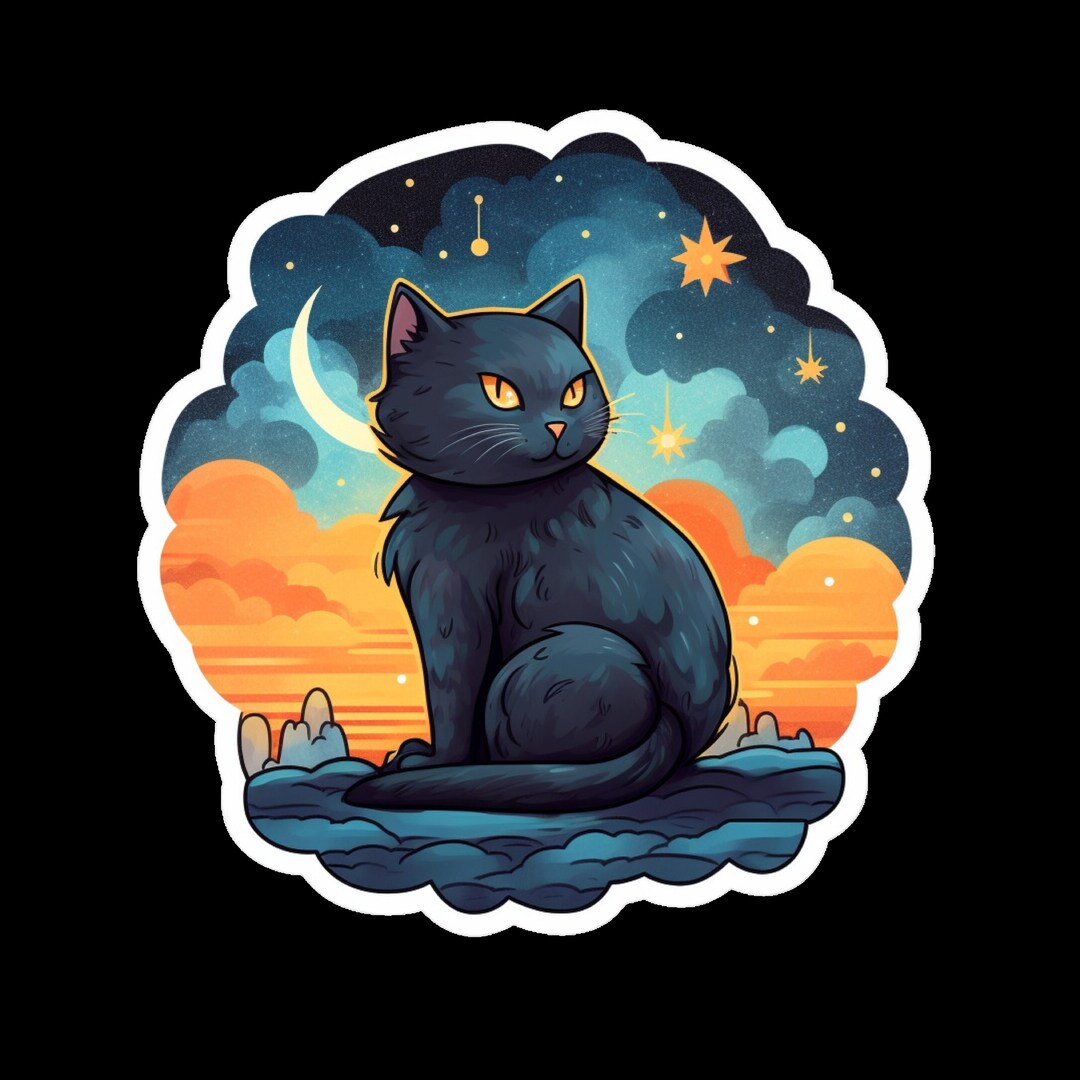 Starry Starry Night Cat Sticker | Black Cat Sticker | | Kitten Starry ...