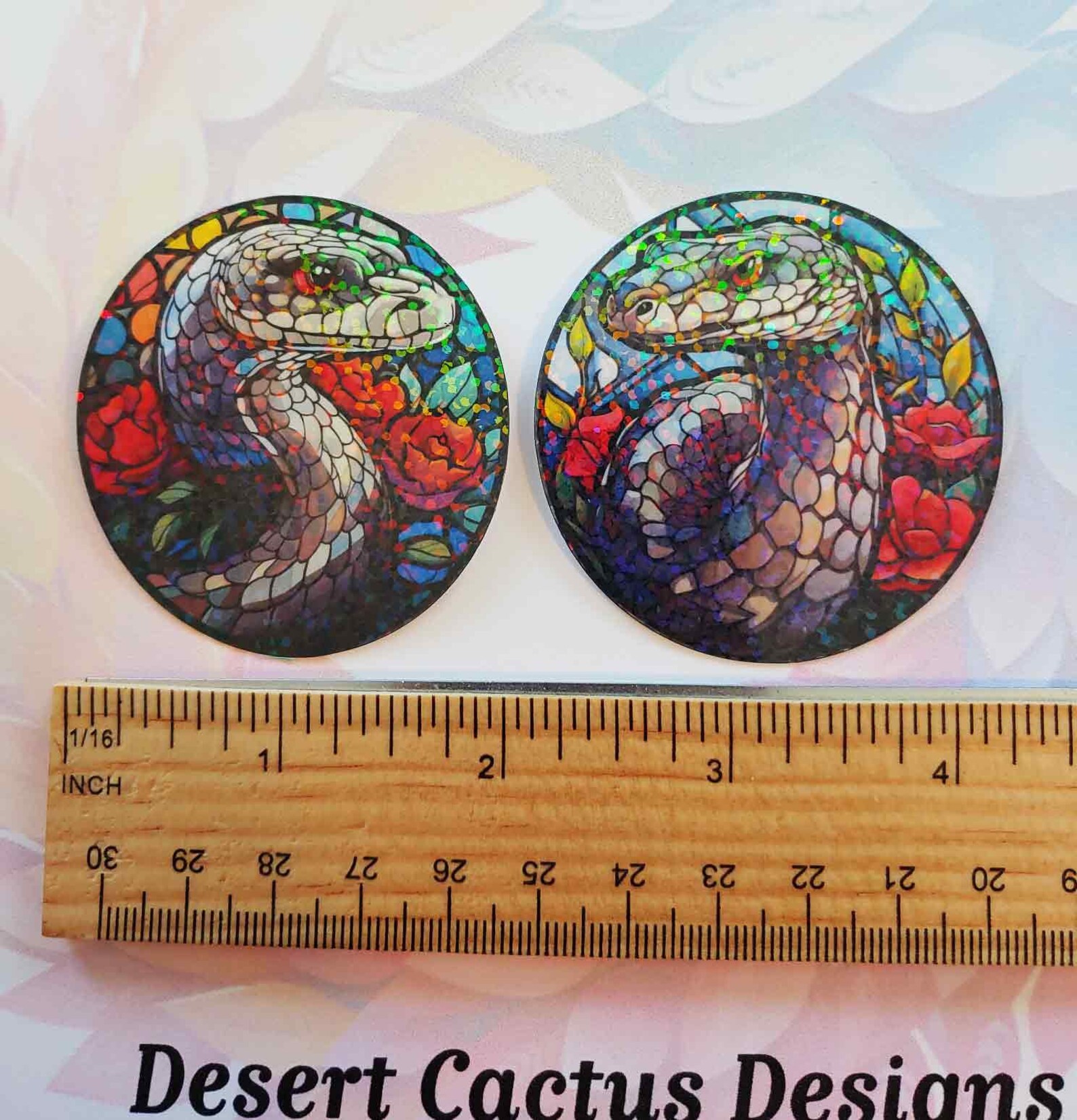 Stained Glass Snake and Roses Stickers Rattlesnake Sticker Holographic ...