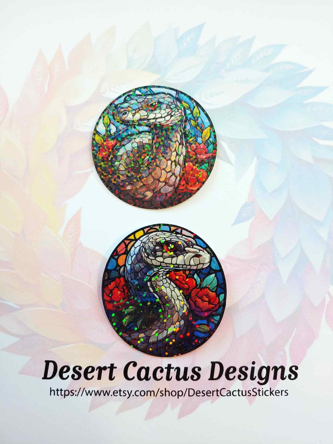 Stained Glass Snake and Roses Stickers Rattlesnake Sticker Holographic ...