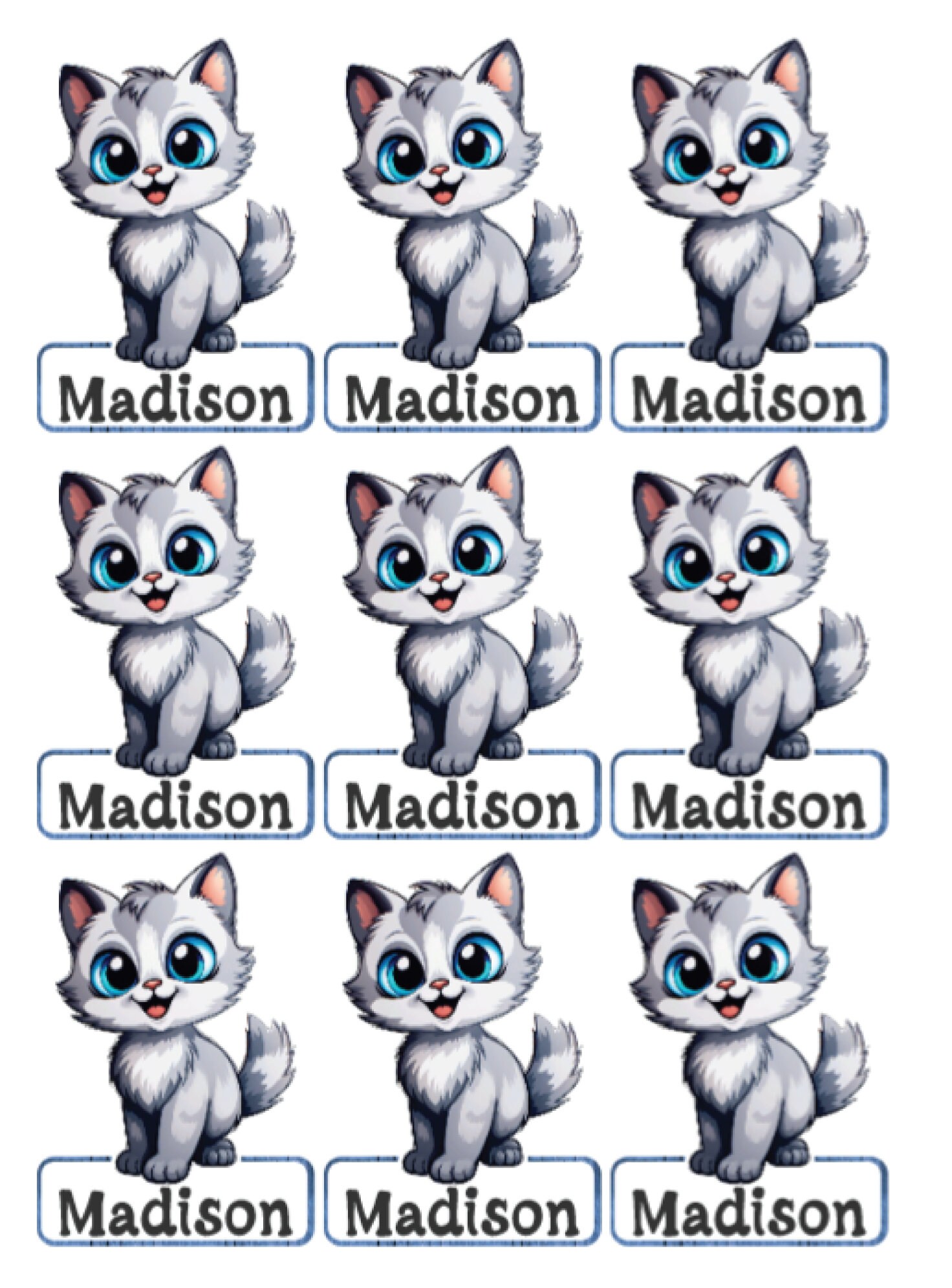 Personalized Name Labels Name Stickers Cute Cat Sticker - Etsy