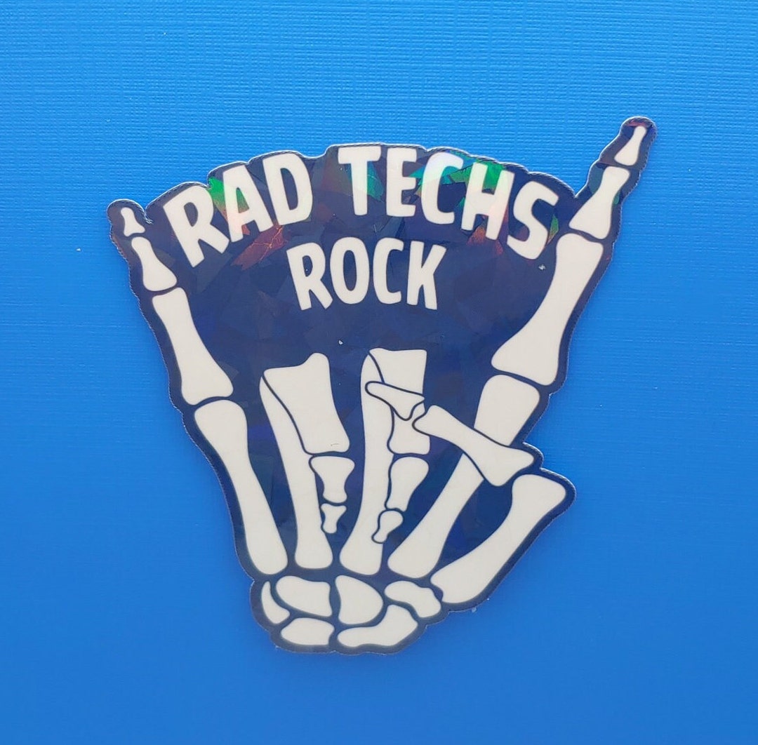 Rad Techs Rock Skeleton Hand Sticker Holographic Vinyl Decal For Laptops Hydroflasks And