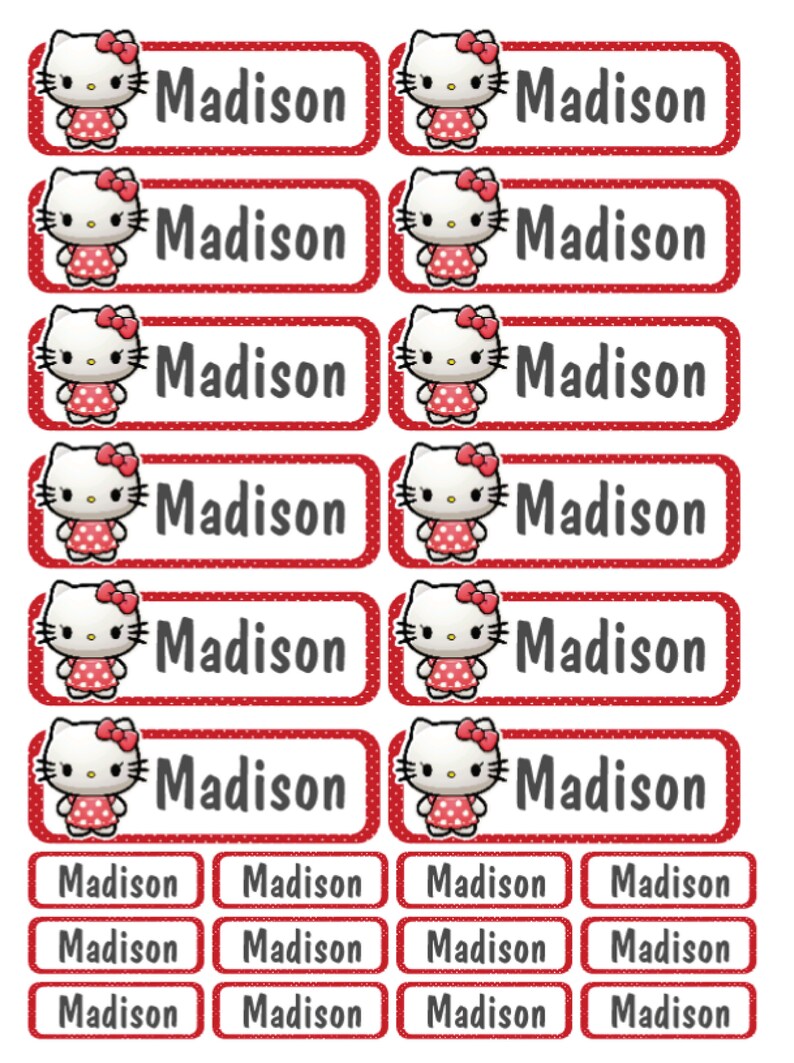 Personalized Name Labels Name Stickers Cute Kitty Sticker Notebook ...