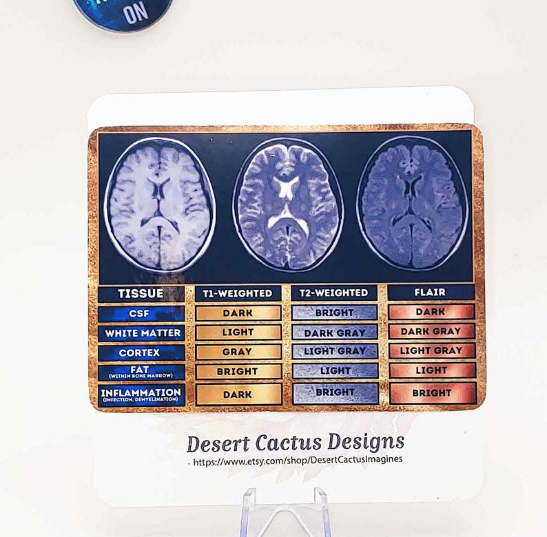 MRI Basics Vinyl Decal: T1 T2 FLAIR Chart, Rad Tech Gift for MRI ...