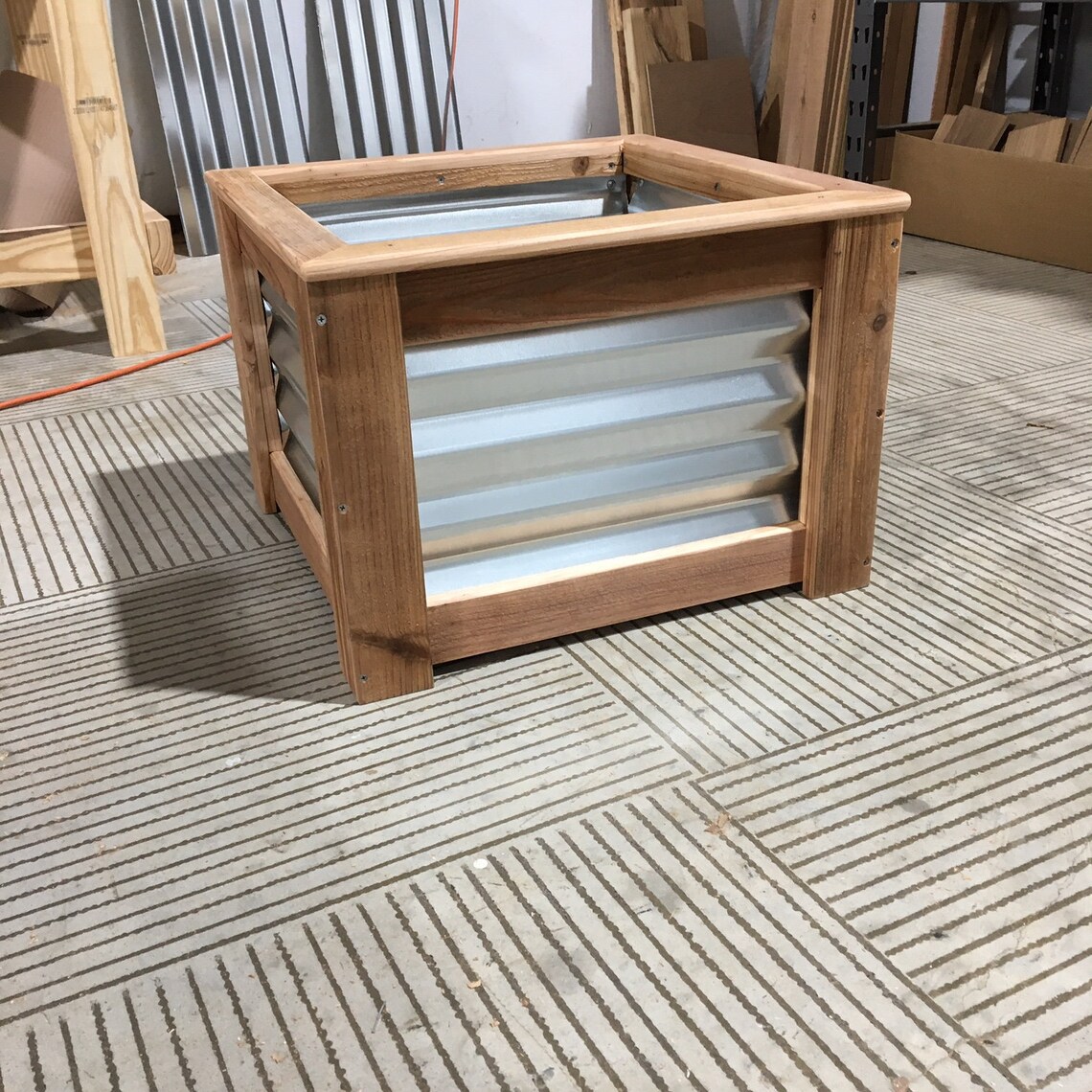 Cedar & Corrugated Metal Planter Box: Square Garden Planter - Etsy
