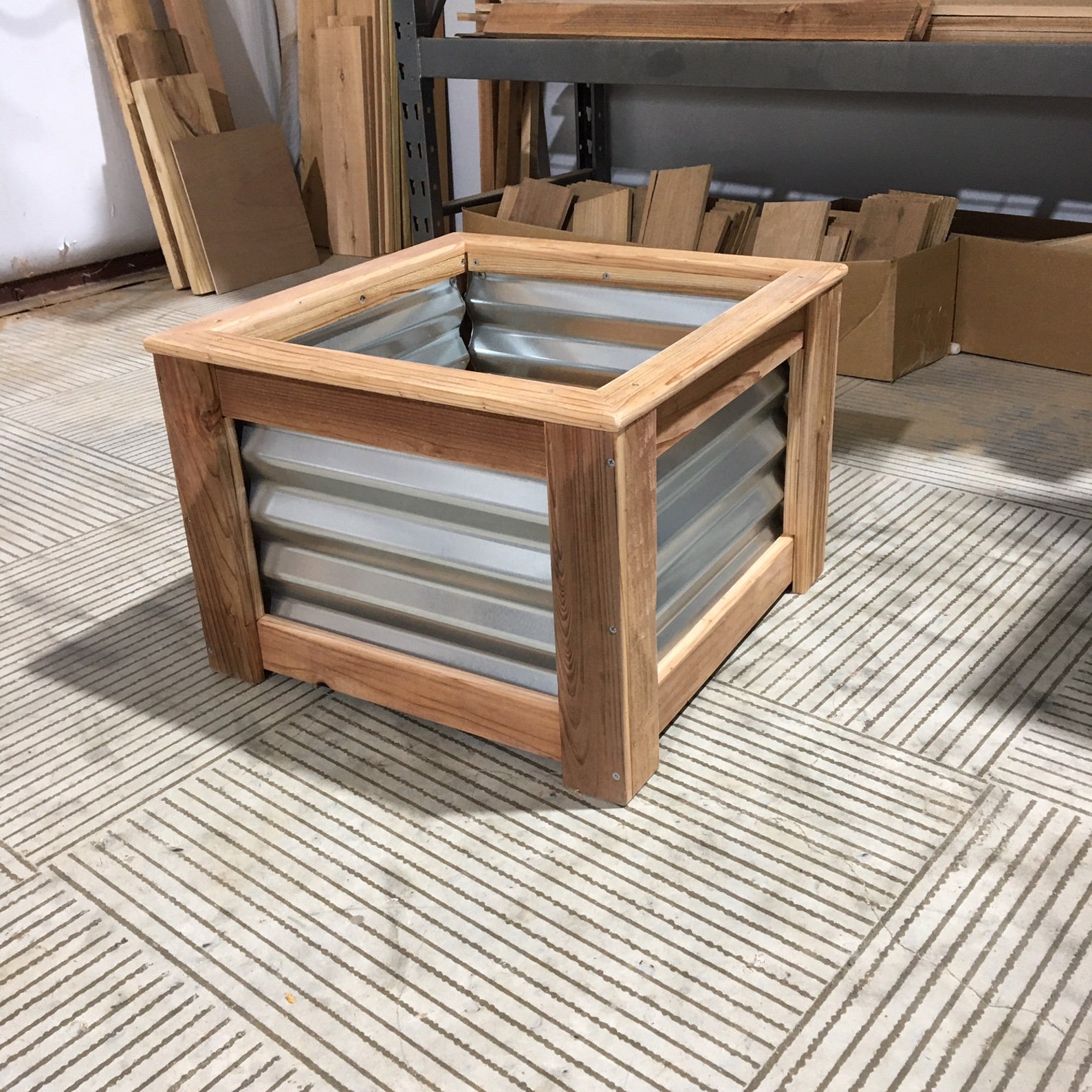 Cedar & Corrugated Metal Planter Box: Square Garden Planter - Etsy