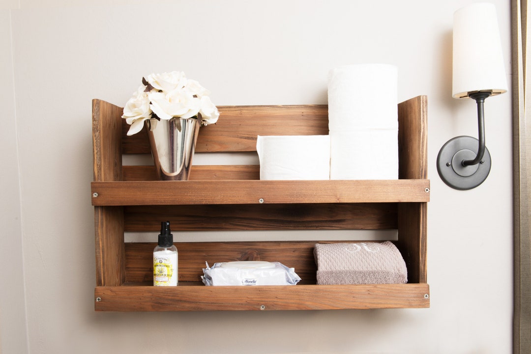 Solid Wood Bathroom Shelf, Wooden Bathroom Organizer, Wall Storage ...