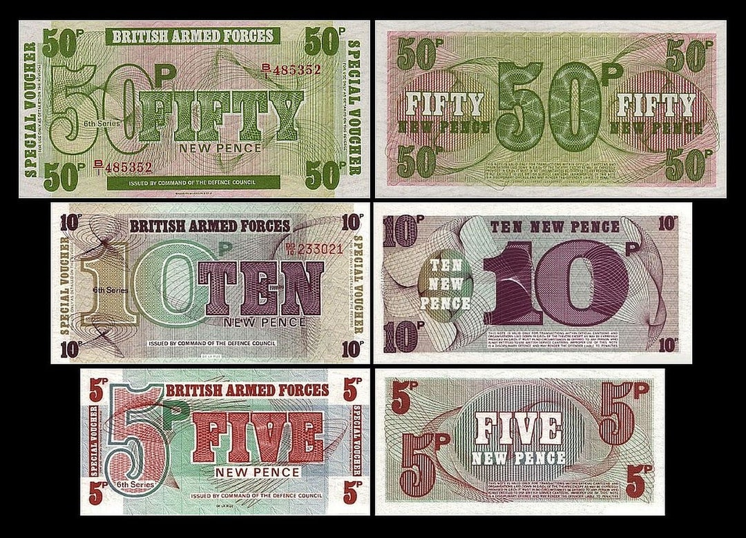 5, 10, 50 Pence Issue ND 1972 6th Series Printer DLR 3 Banknotes ...