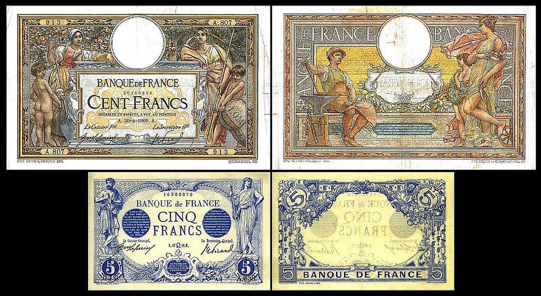 5, 100 French Francs Issue 1909 1923 2 Old Banknotes 15 Reproduction - Etsy