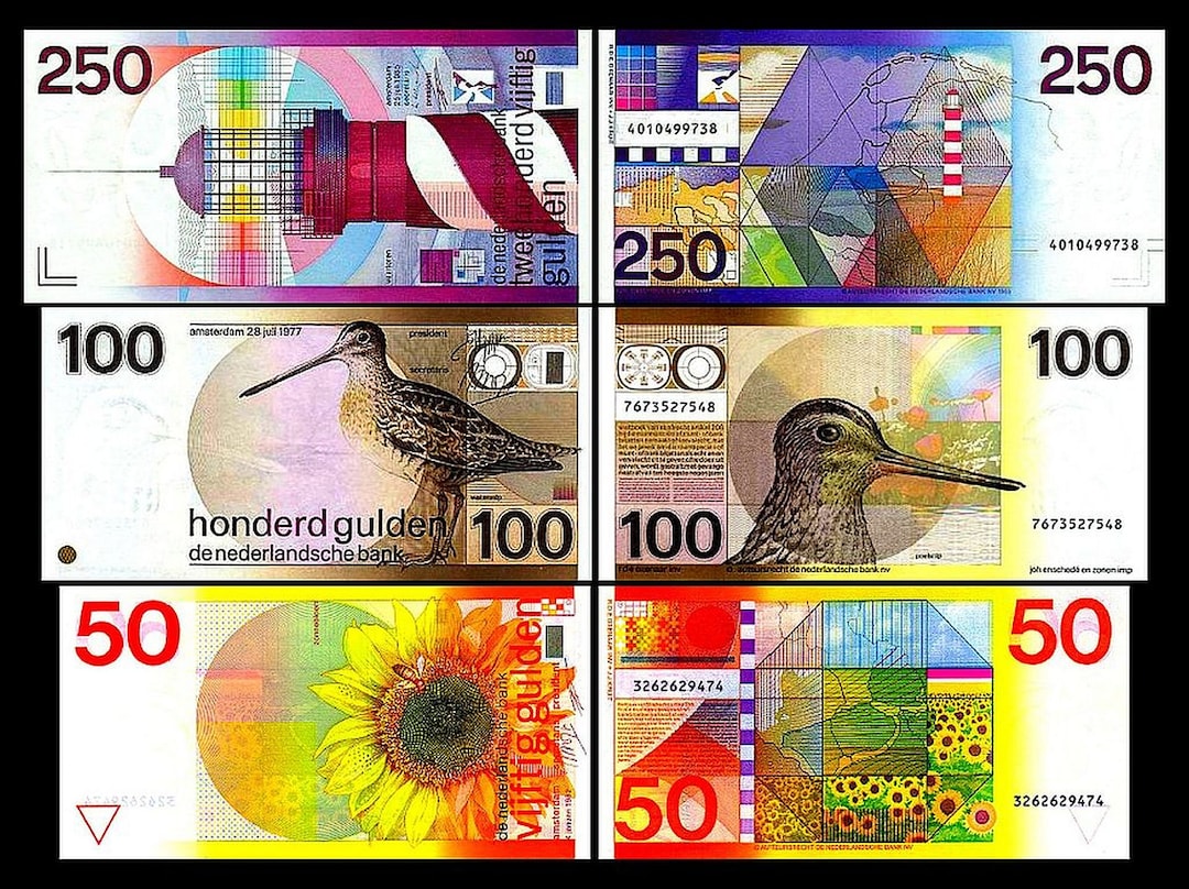 50, 100, 250 Dutch Guilders Issue 1977 1985 3 Old Banknotes 02 ...