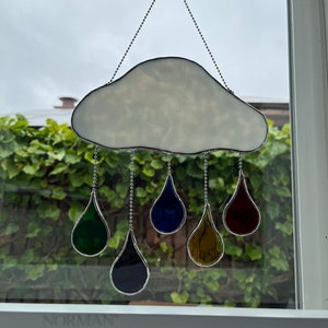 Stained Glass Cloud With Raindrops - Etsy