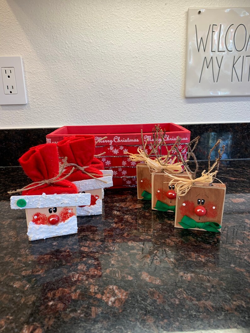 Santa & Reindeer Blocks - Etsy