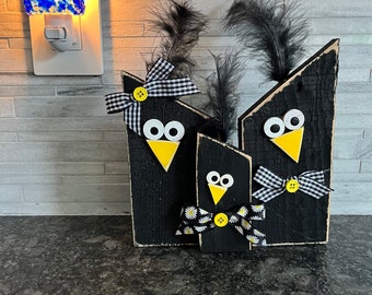 Crow Family Shelf Sitter, Primitive Crow Shelf Sitters, Halloween and ...
