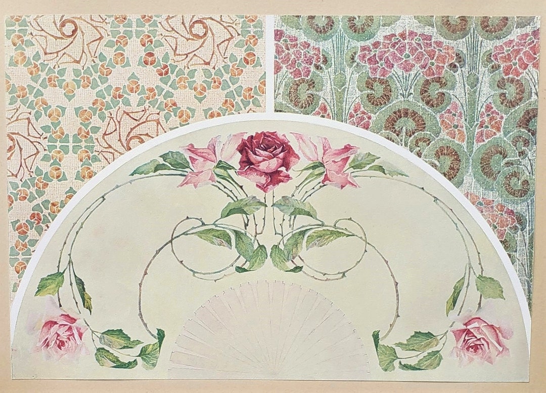 1900 French Art Nouveau Botanical Lithograph Design-roses - Etsy