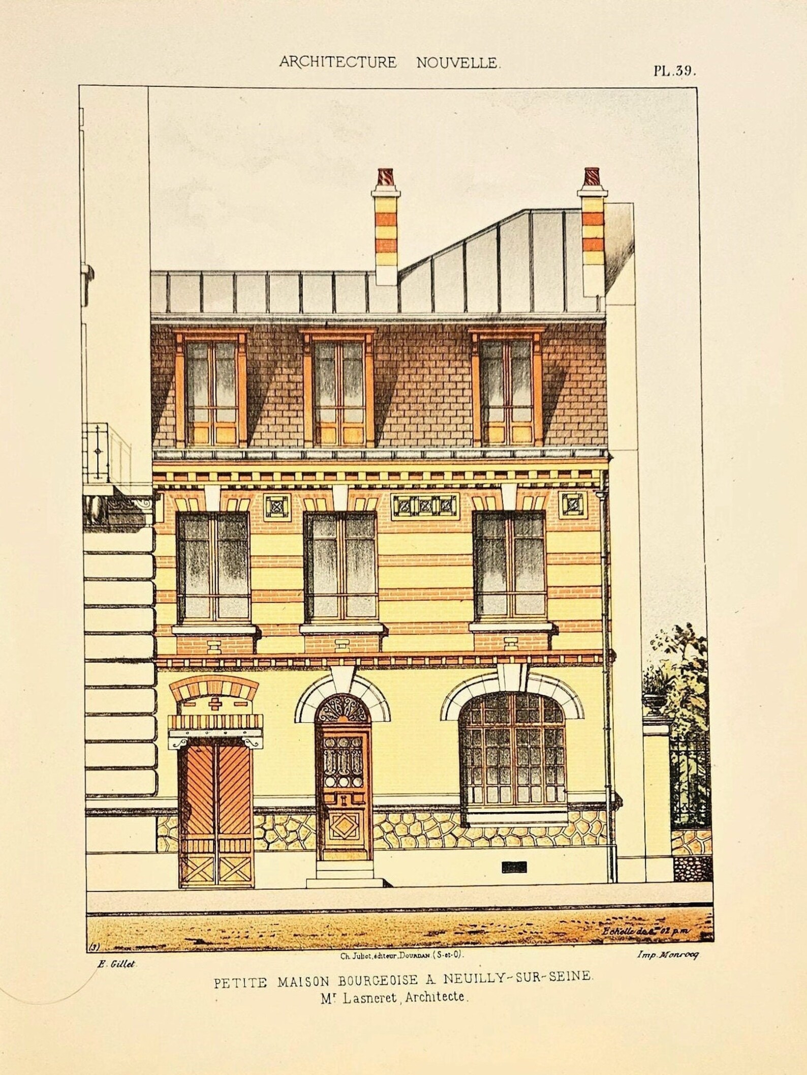 1900 Antique French Architecture Lithograph-villa - Etsy
