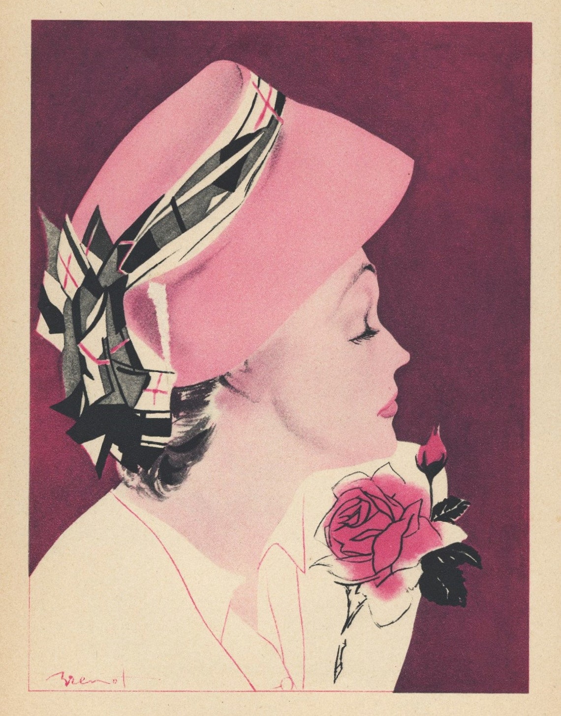 1946 French Mid-century Hat Fashion Print - Etsy