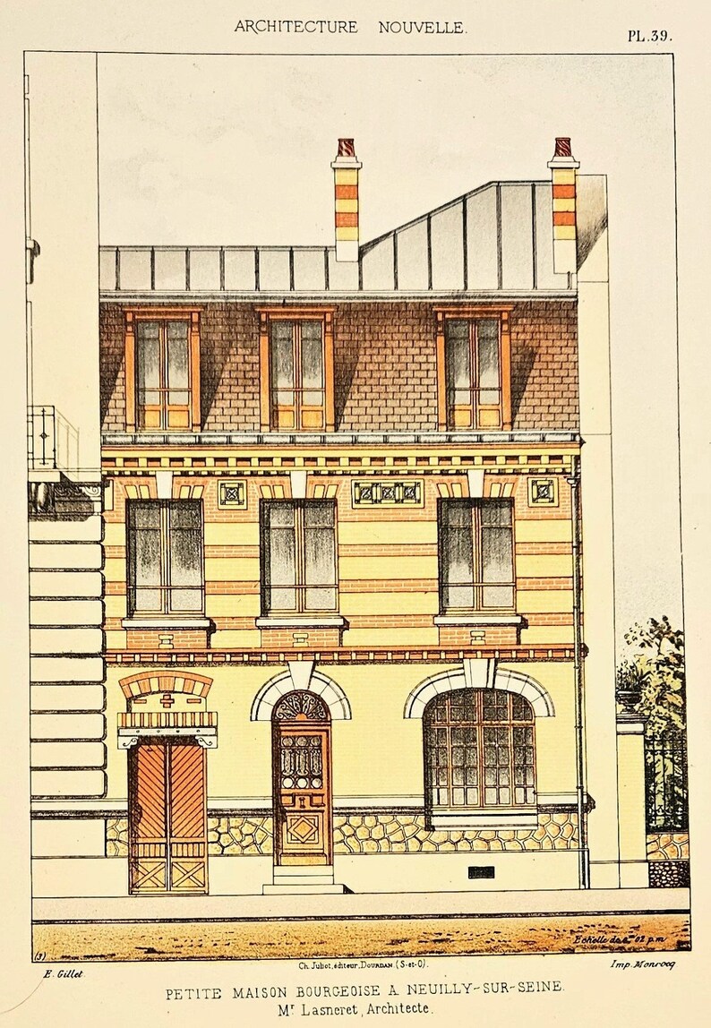 1900 Antique French Architecture Lithograph-villa - Etsy