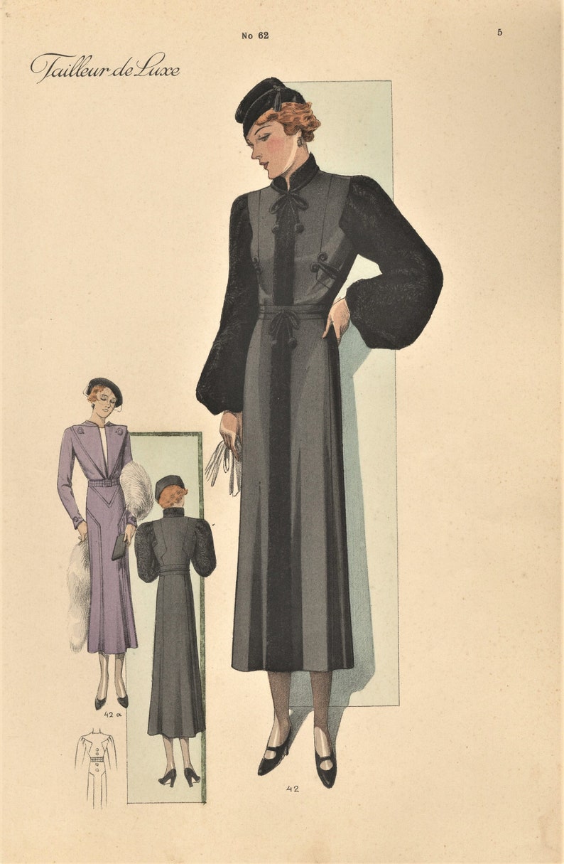 1935 Croquis de moda francesa Art Deco diseño Imprimir - Etsy México