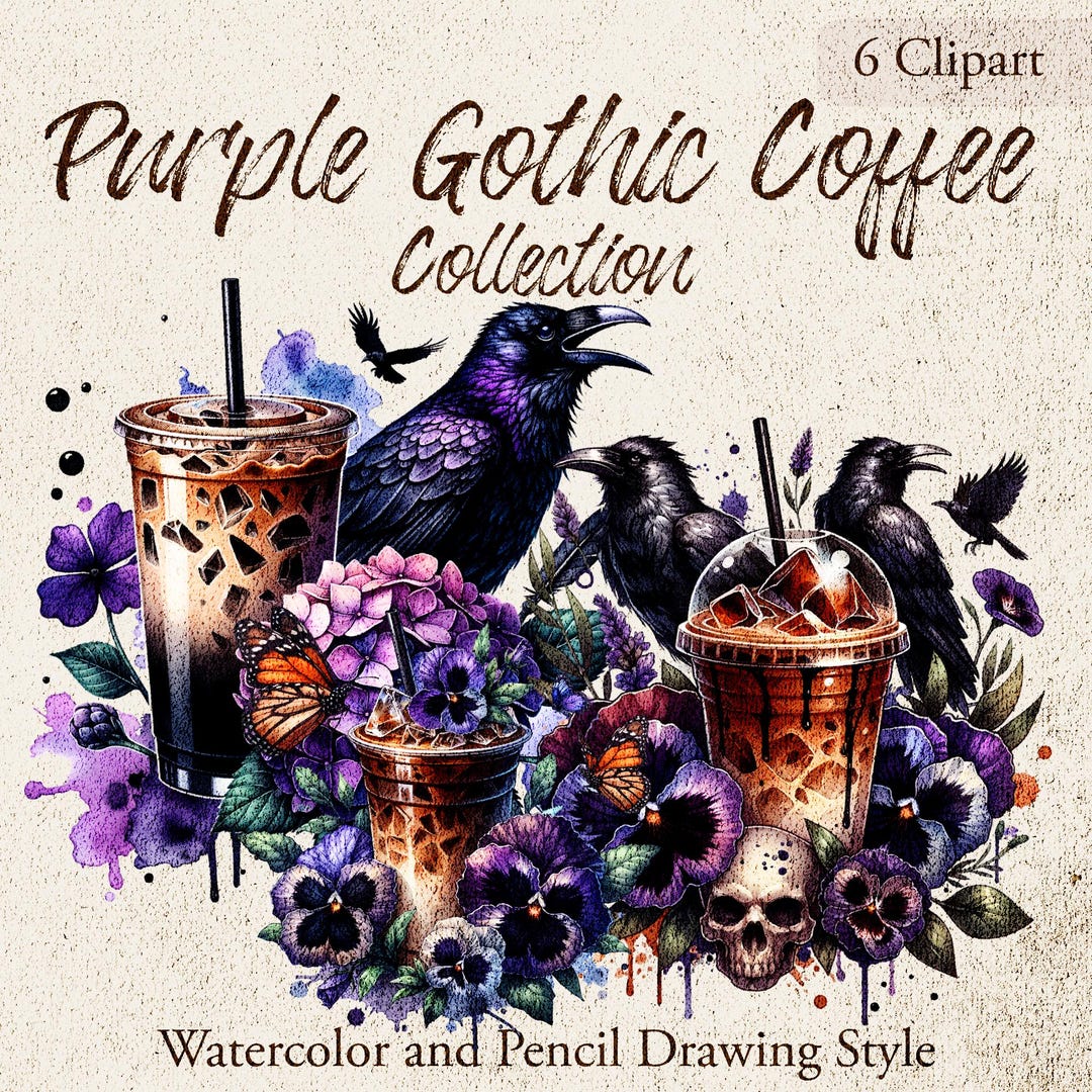 Gothic Iced Coffee Clipart: Purple Floral Design (digital Download PNG ...