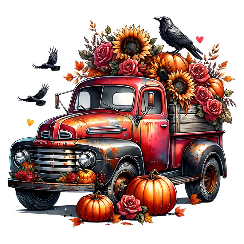 Vibrant Fall Harvest Vintage Truck Clipart Collection - Instant ...