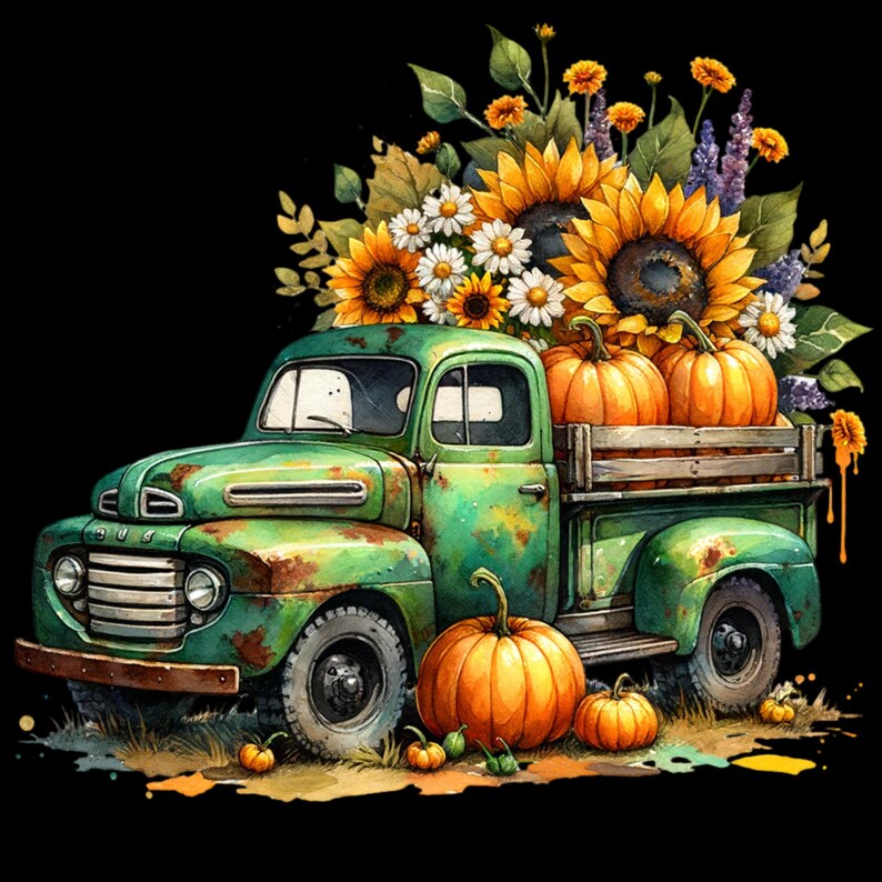 Vibrant Fall Harvest Vintage Truck Clipart Collection - Instant ...