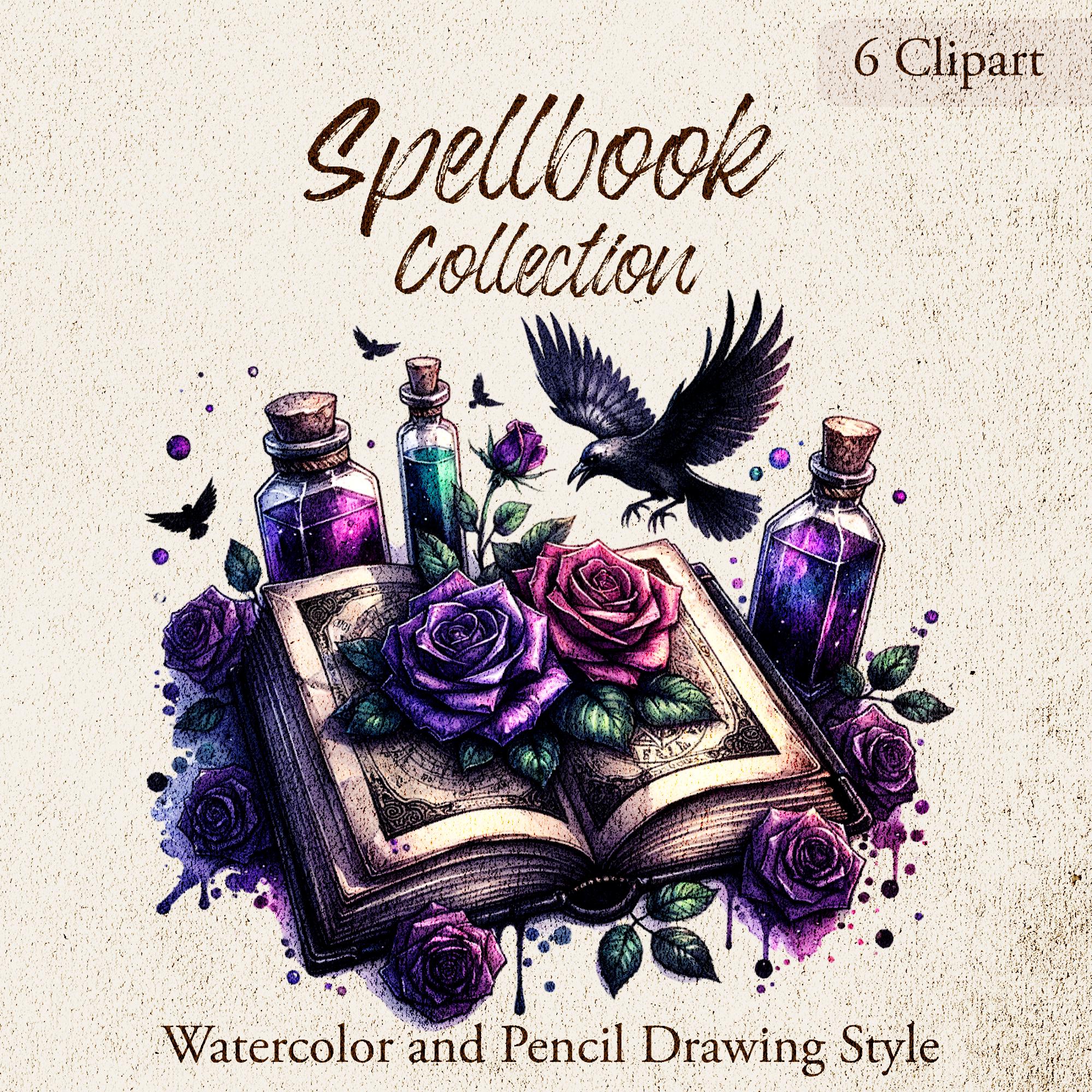 Spell Book Clipart: Cats, Crows & Floral Fantasy (digital Download PNG ...