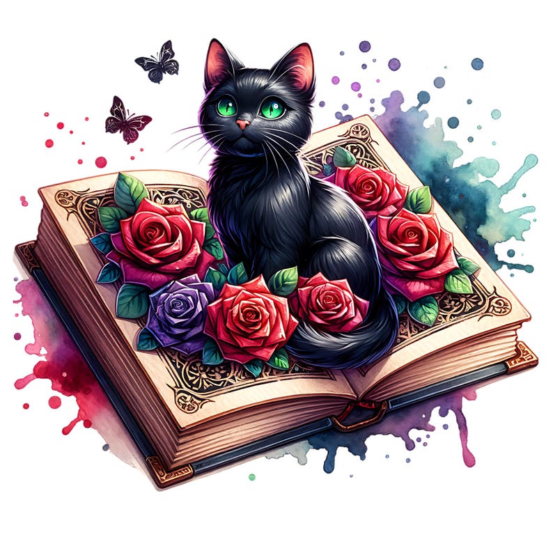Spell Book Clipart: Cats, Crows & Floral Fantasy (digital Download PNG ...