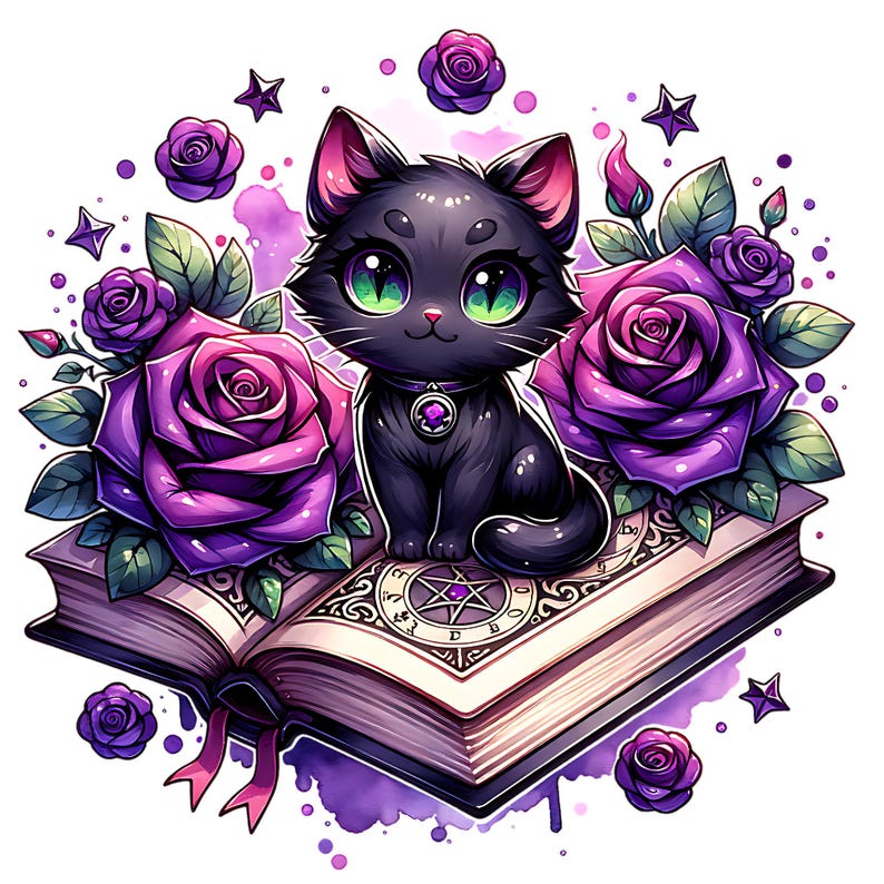 Spell Book Clipart: Cats, Crows & Floral Fantasy (digital Download PNG ...