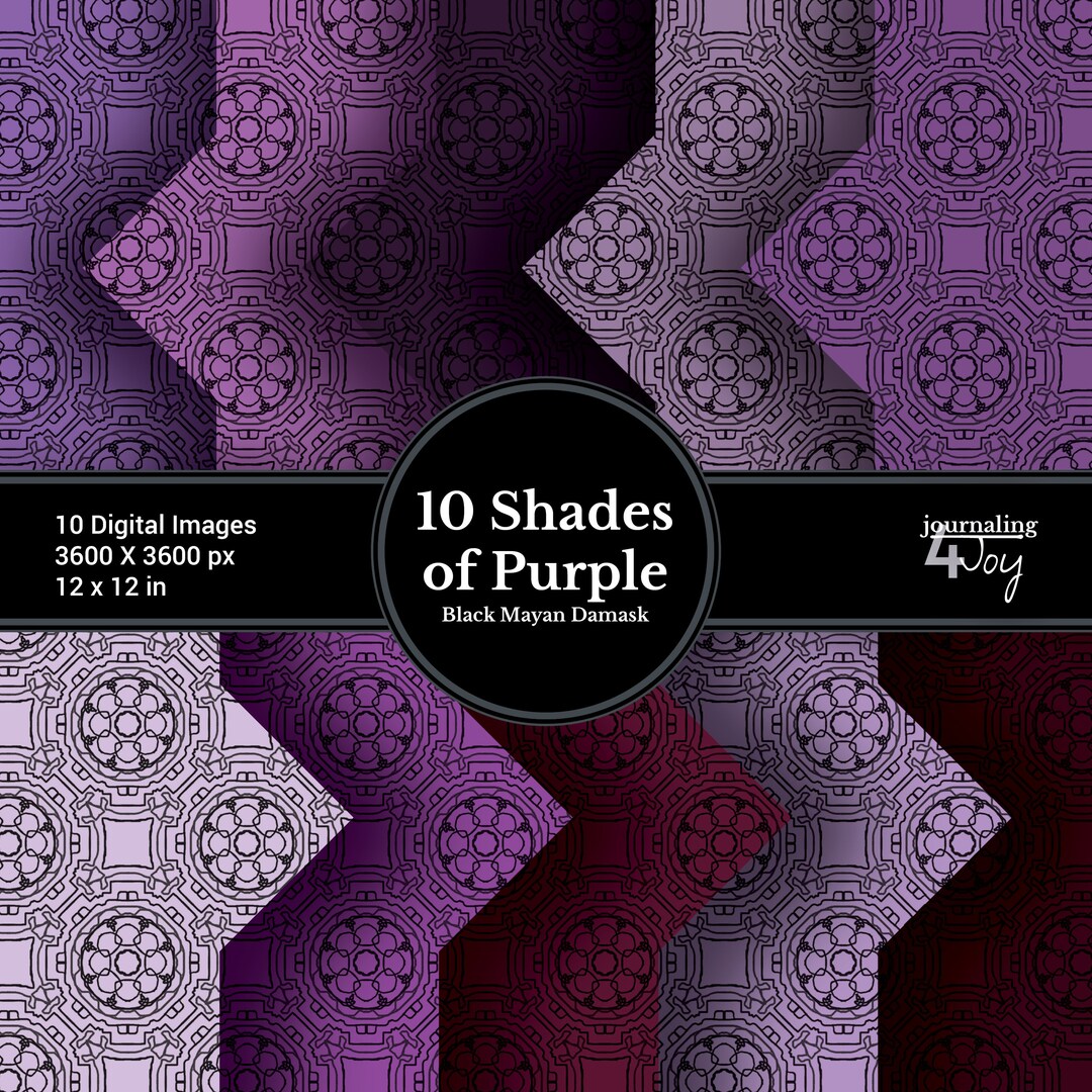 10 Shades of Purple Mayan Inspired Damask, Digital Paper, Print on ...