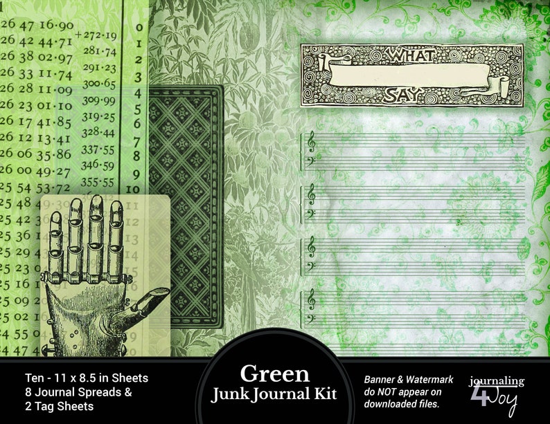 Green Junk Journal Kit 300 DPI Printable Digital Junk Journaling Kit 10 ...