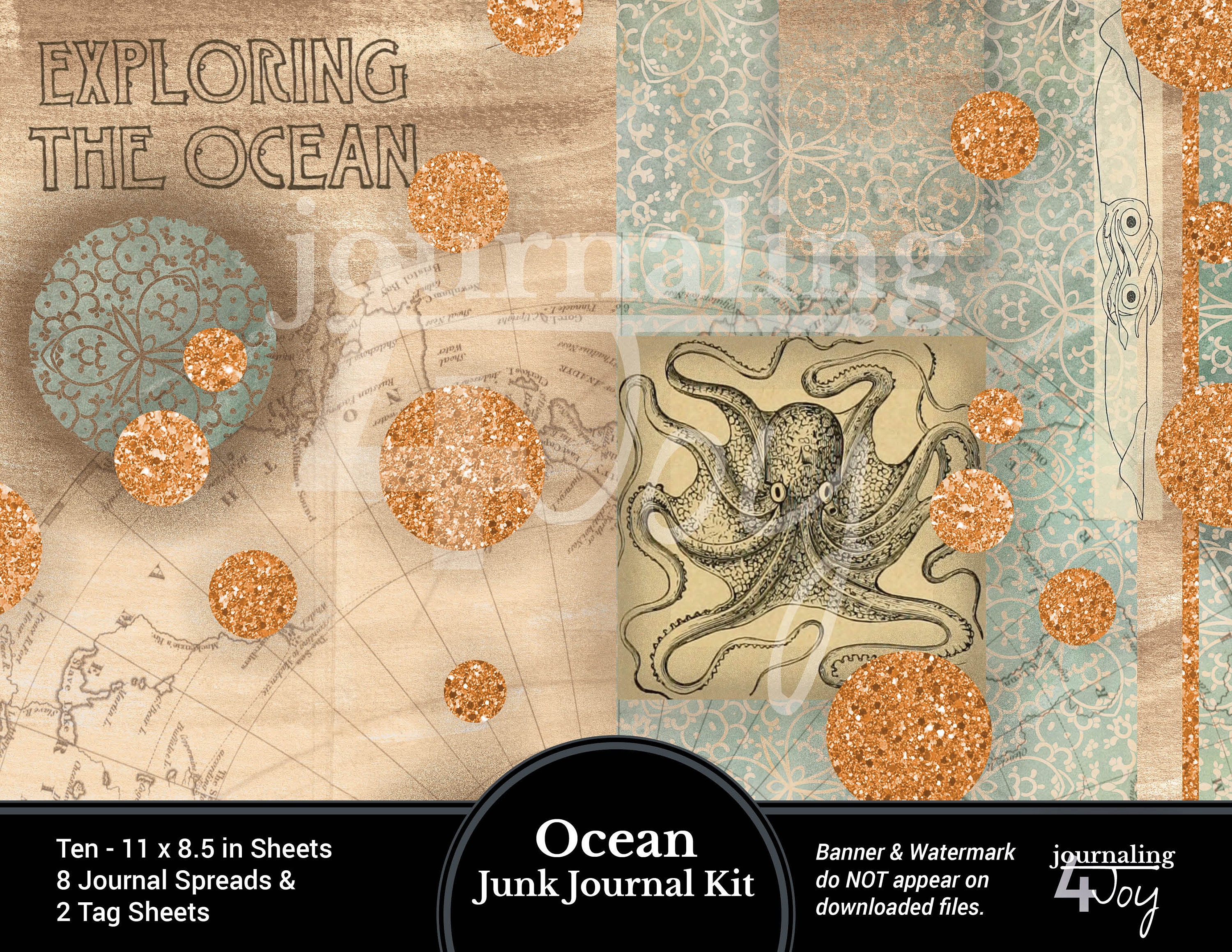Printable Vintage Ocean Junk Journal Kit – Mermaid, Diver, & Maps ...